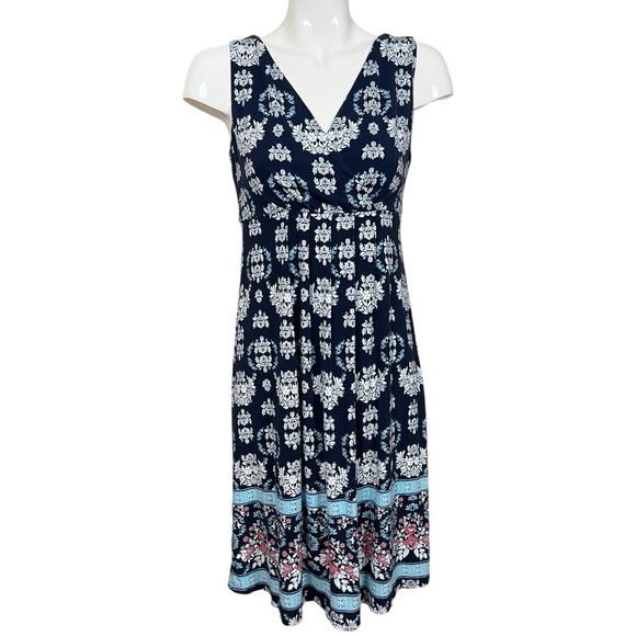St. John's Bay | Dresses | St Johns Bay Blue Floral Surplice Neck ...